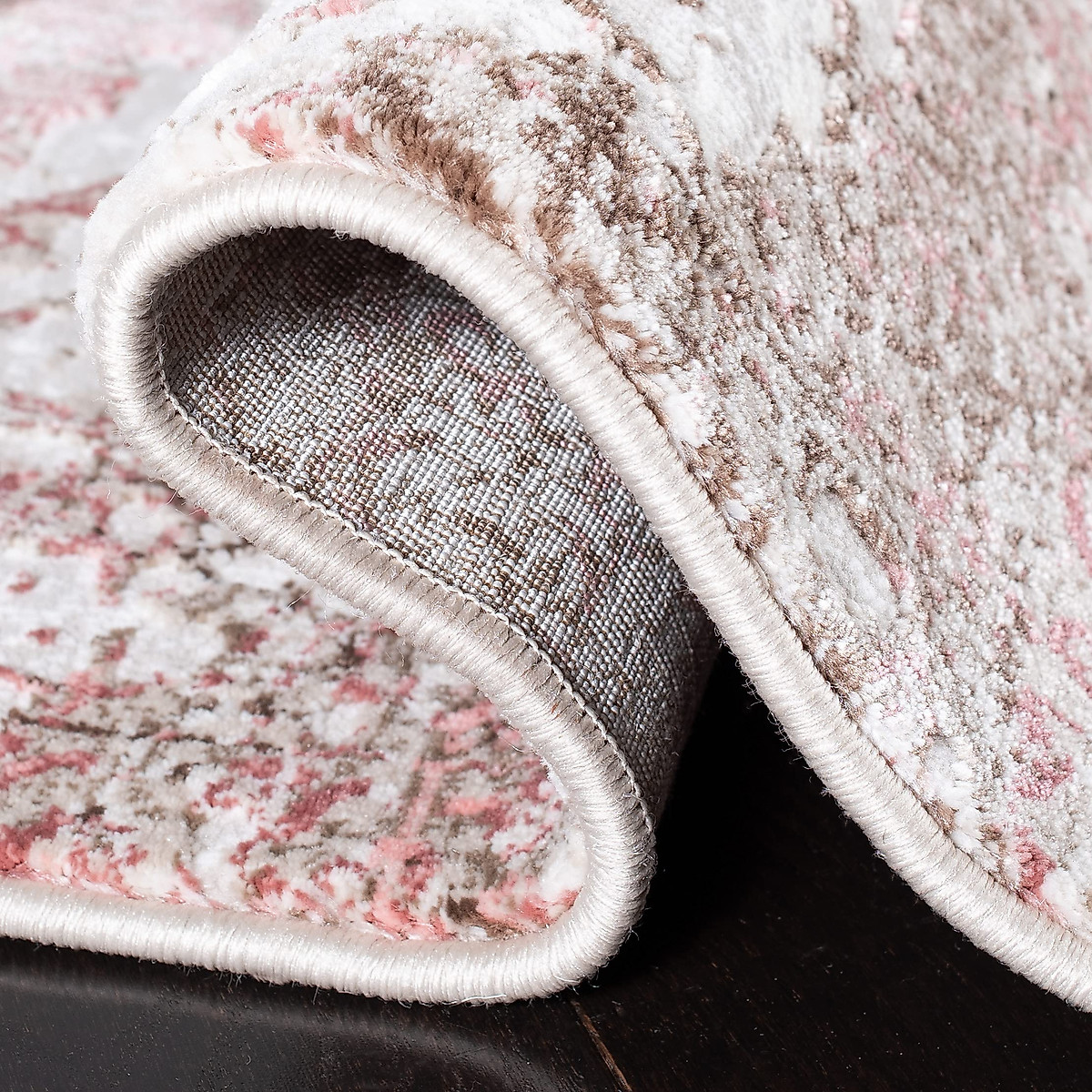 SAFAVIEH Meadow Collection Area Rug - 9' x 12', Beige & Pink, Modern Abstract Design, Non-Shedding & Easy Care, Ideal for High Traffic Areas in Living Room, Bedroom (MDW585B)