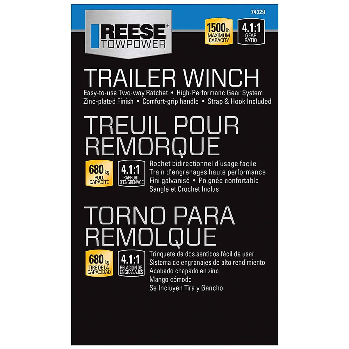 Reese Towpower 74329 Trailer Winch,Silver