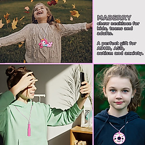 Chew Necklaces for Sensory Kids Adults, 6 Pack Silicone Sensory Chew Toys for Autistic Children with ADHD/SPD/Autism/Anxiety, Pink Chewy Necklace Stim Toy for Teething Chewing Biting Fidgeting
