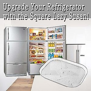 Square Lazy Susan for Refrigerator, Lazy Susan Turntable Organizer for Refrigerator, 15.67'' Countertop Condiment Storage Rack, for Kitchen, Pantry, Cabinet, Dining Table, Refrigerator
