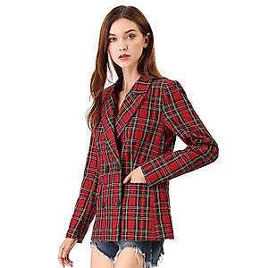 Allegra K Women's Notched Lapel Double Breasted Work Formal Blazer Jacket X-Large Red Green