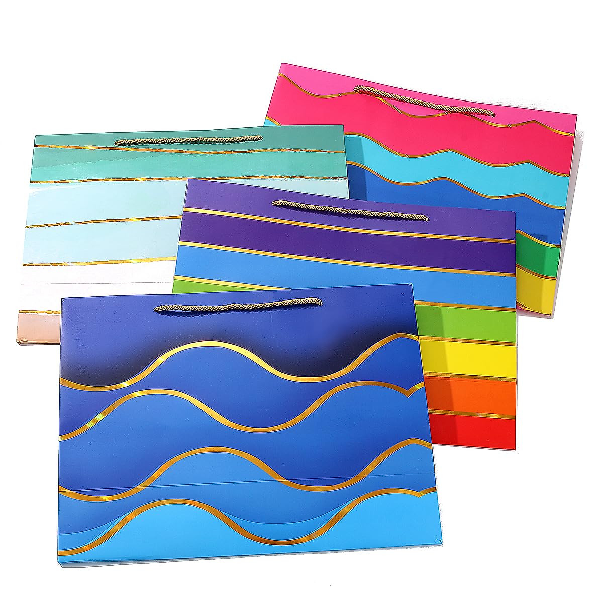 16" Extra Large Gift Bags with Tissue Papers, Extra Large Gift Bags with Handles, Large Gift Bags for Presents, Rainbow Big Gift Bags, Gold Gift Bags Large Size, Extra Large Birthday Gift Bags Bulk