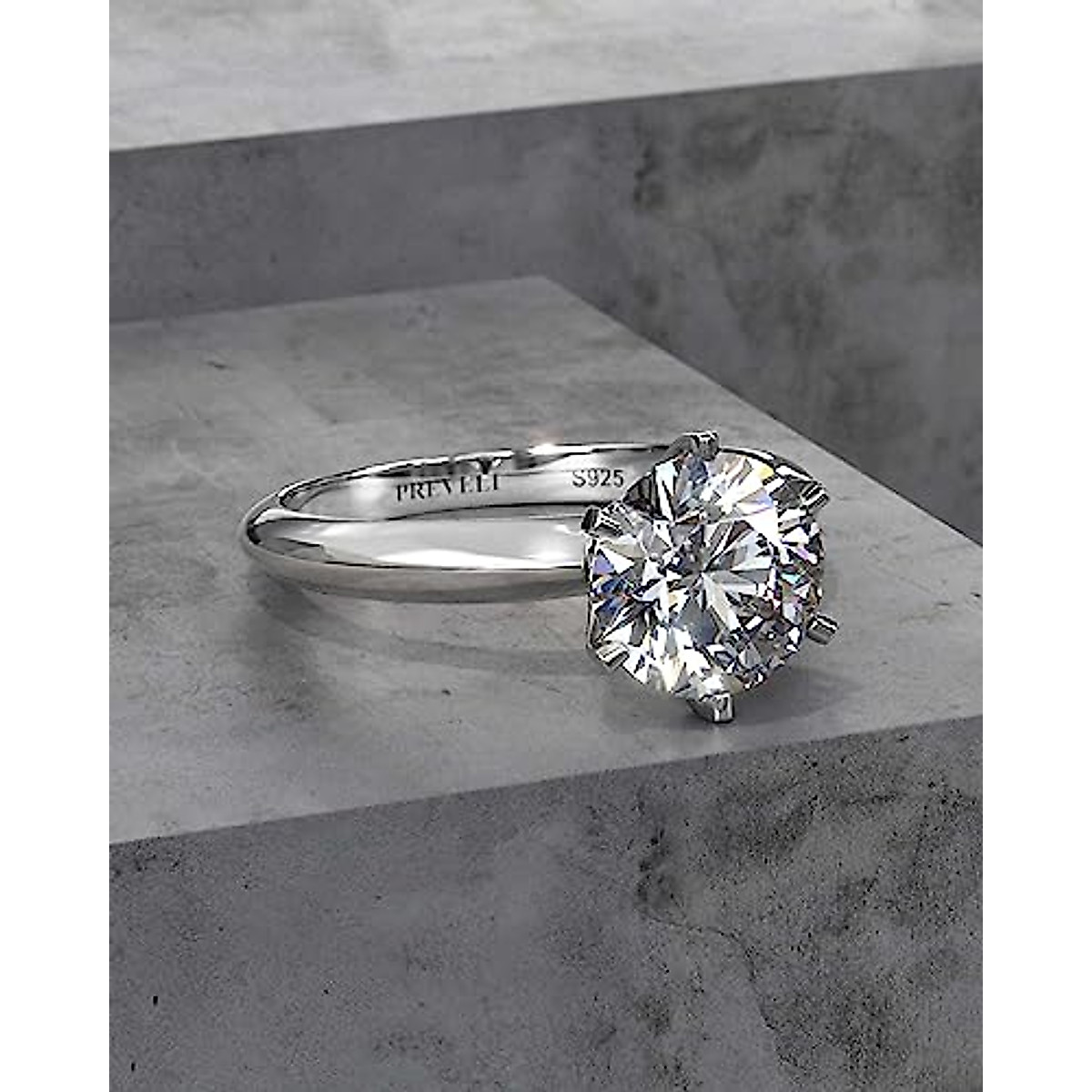 PREVELI 3 Carat CZ Rings For Women 18K White Gold Plated 925 Sterling Silver Solitaire (8.5)