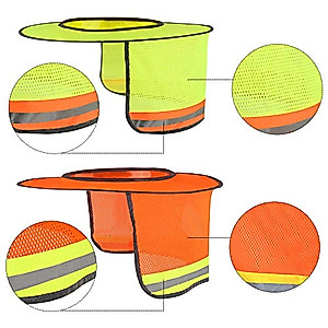 Topbuti 3 Pack Hard Hat Sun Shade Full Brim Hardhat Sun Shield High Visibility Sun Visor Neck Shade with Reflective Strip for Hard Hat Accessories (Orange, Yellow)