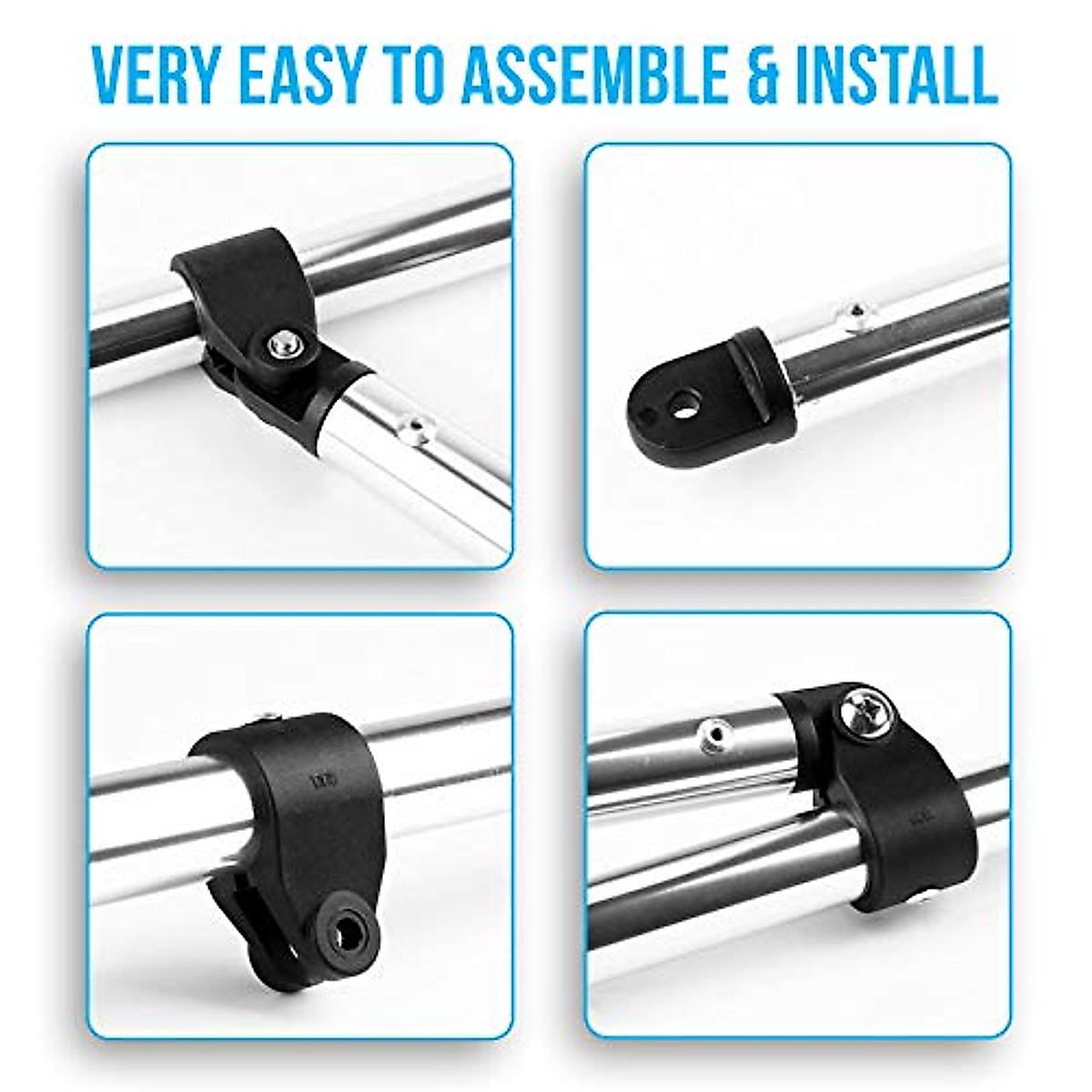 SereneLife Waterproof Boat Bimini Top Cover-61-66'W 3 Bow Bimini Top Canvas Sun Shade Boat Canopy-1' Double Wall Aluminum Frame Tube,2 Straps 2 Rear Support Poles,Storage Boot-SLBT3BK661(Black)