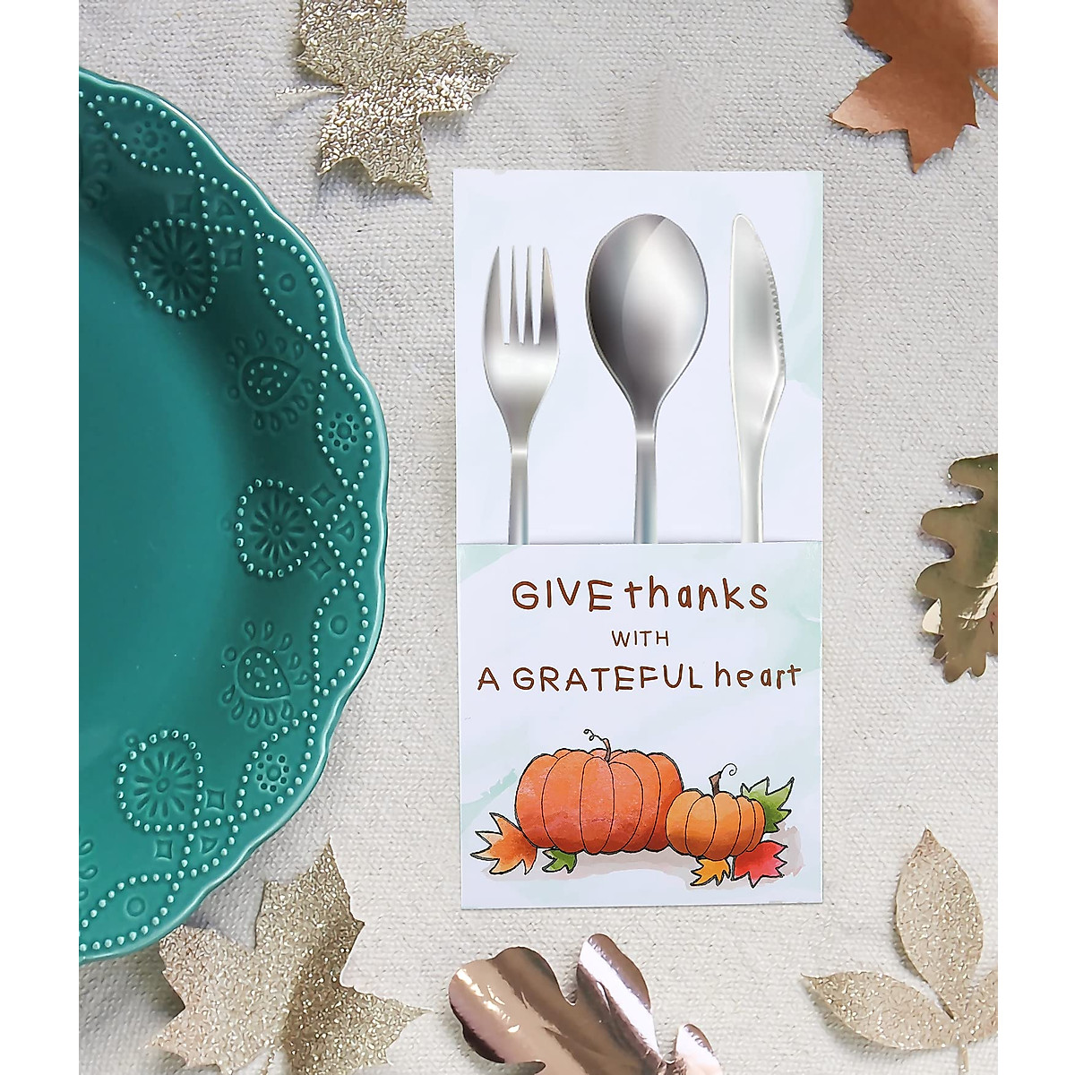 24PCS Thanksgiving Day Cutlery Silverware Holders - Turkey Fall Give Thanks Party Dinner Table Supplies Decorations