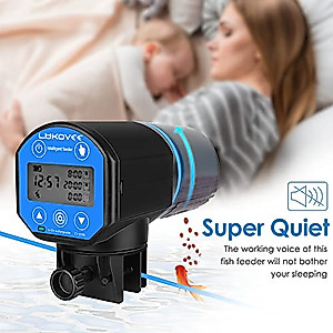 Lukovee Automatic Fish Feeder,New Generation Feeding Time Display USB Rechargeable Timer Moisture-Proof Aquarium or Fish Tank Food Dispenser with 200ML Large Capacity for Vacation Weekend Holiday,Blue