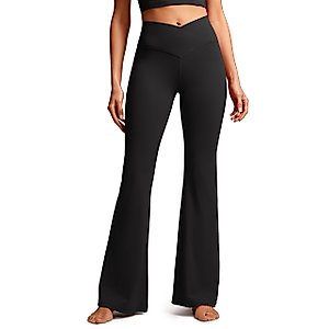 CRZ YOGA Butterluxe Crossover Flare Leggings for Women 31" - High Waist V Cross Bootcut Bell Bottoms Tummy Control Yoga Pants Black X-Large