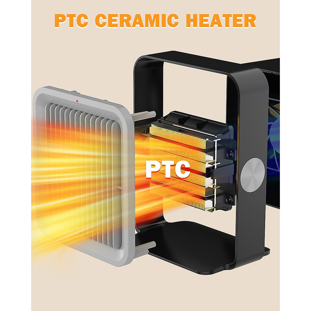 XIUREI Space Heater, Desk Heater with 600W, 45° Adjustable Angle, Tip-Over & Overheat Protection, Dual Heat Settings, Small Electric Heater for Indoor Office Use, Black