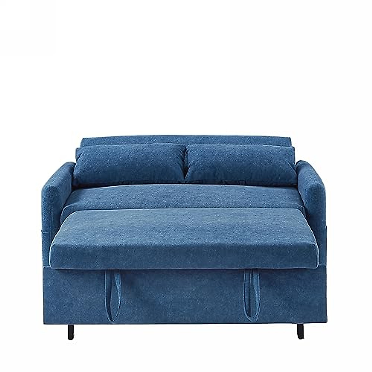 Eafurn Futon Loveseat Couch with Pull Out Bed,3-in-1 Upholstery Convertible Sleeper Sofa Reclining Chaise Lounge with Adjustable Backrest, Sofacama Sofabed, Blue w/ 6 Side Pockets and 2 Pillows