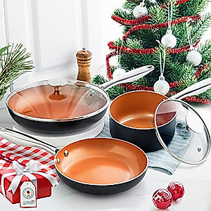 MICHELANGELO Copper Cookware Set 5 Piece, Ultra Nonstick Pots and Pans Copper with Ceramic Interior, Copper Nonstick Cookware Set, Ceramic Pot and Pans Set, Copper Pots and Pans, Copper Pots Set -5Pcs
