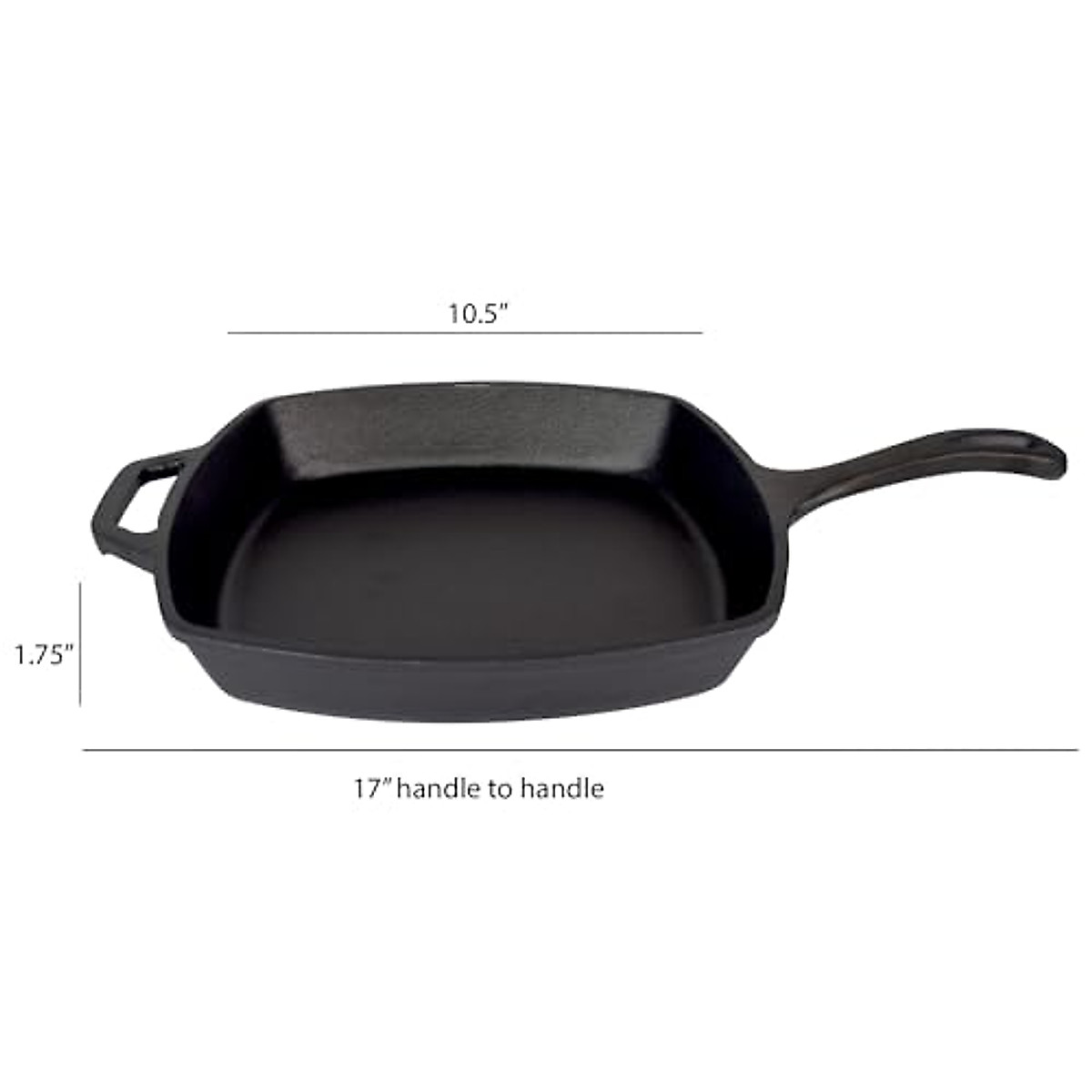 Jim Beam JB0217 10.5" Pre Seasoned Cast Iron Square Skillet for Grill, Gas, Oven, Electric, Induction and Glass, Black