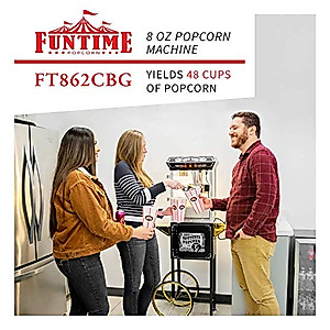 Funtime Sideshow Popper 8-Ounce Hot Oil Popcorn Machine with Cart, Black/Gold