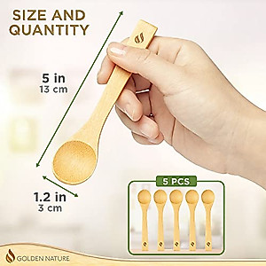 Bamboo Spoons Set of 5 – Wooden Tea Spoons Perfect for Coffee, Sugar, Spices, Seasoning, Herbs & Desert, 100% Biodegradable and Environmentally Eco Friendly
