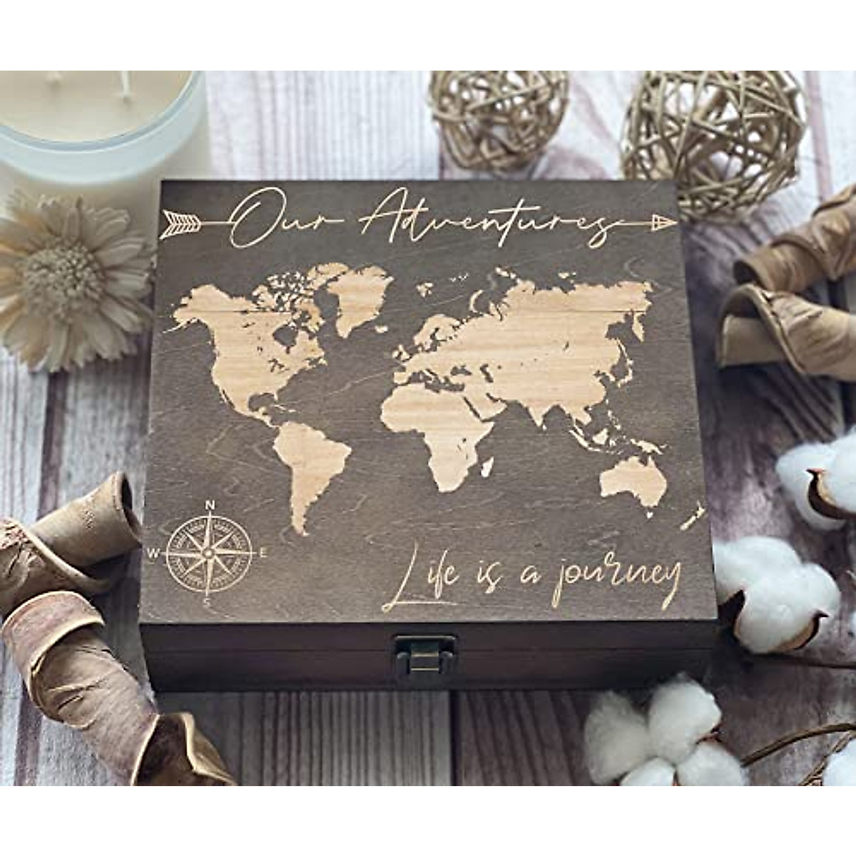 Our Adventures Box, 8.5 in x 8 in x 2.5 in, Wooden Box, Keepsake Box, Memory Box, Gift box, 5th Anniversary Gift, Unique Gift Ideas, Travel, Wooden Anniversary Gift