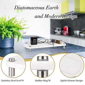 Ozzptuu Sink Caddy Instant Dry Kitchen Sink Organizer Sponge Holder for Kitchen Sink Diatomaceous Pedestal Stand Riser with Stainless Steel Feet Protection for Modern Home (White)