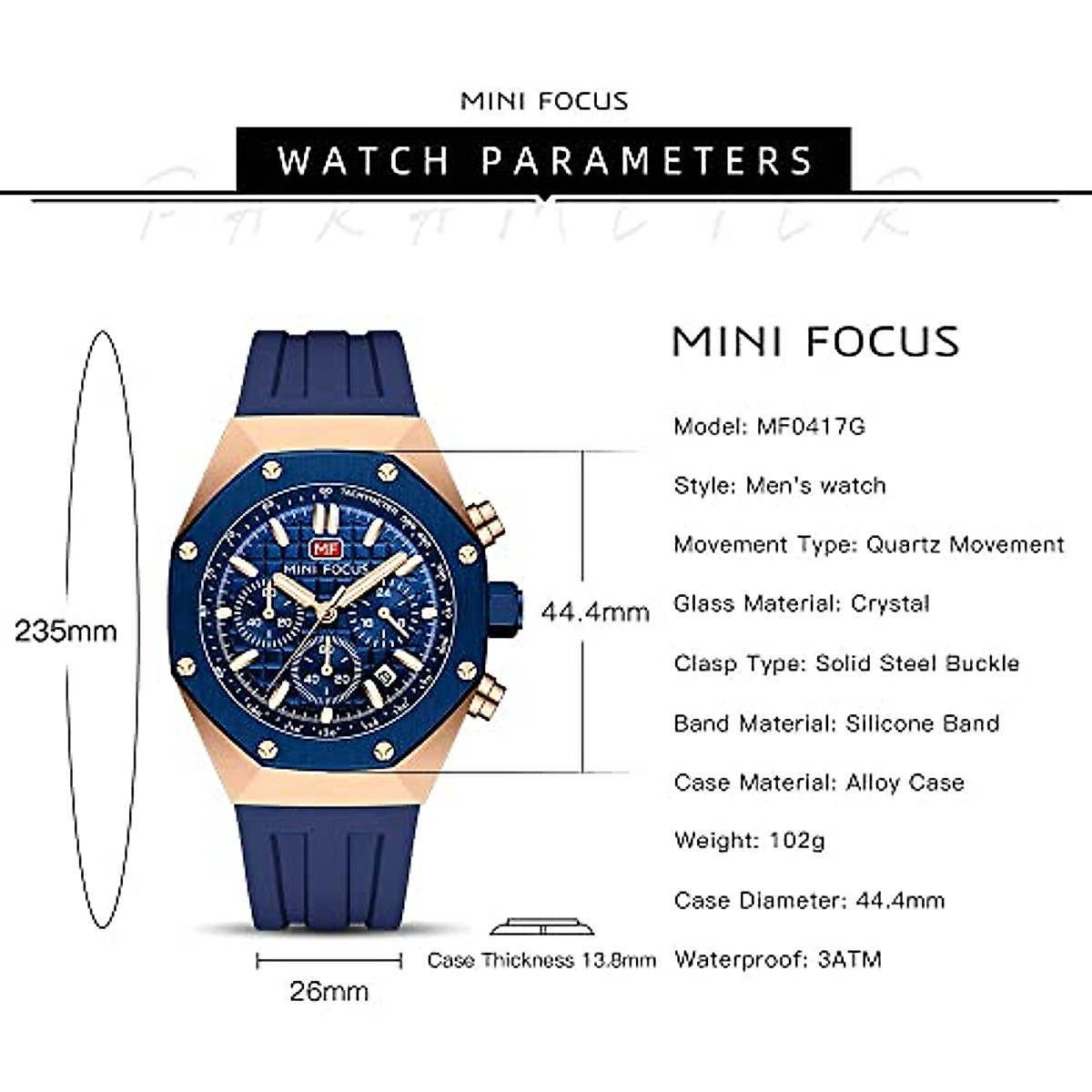 AIMES Blue Mens Watches Fashion Casual Chronograph Watches for Men Big Face Military Sports Waterproof Multifunction Silicone Strap Business Work Wristwatch