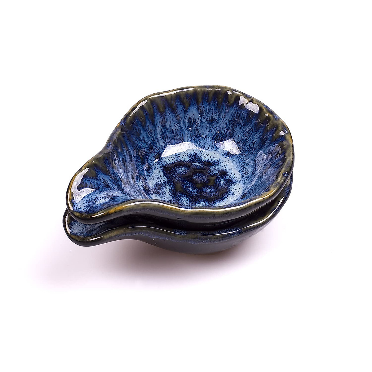 Ceramic Dip Bowls Sets, Blue Dipping Sauce Bowls/Dishes,Condiments Serving Bowls for kitchen Tomato Sauce, Soy, BBQ and other Party Dinner - Set of 2