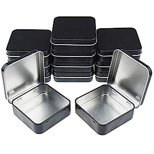Goodma 12 Pieces Square Metal Empty Tins Home Storage Containers Organizer Mini Box with Hinged Lid, 2.76 x 2.76 x 0.79 inch (Black)