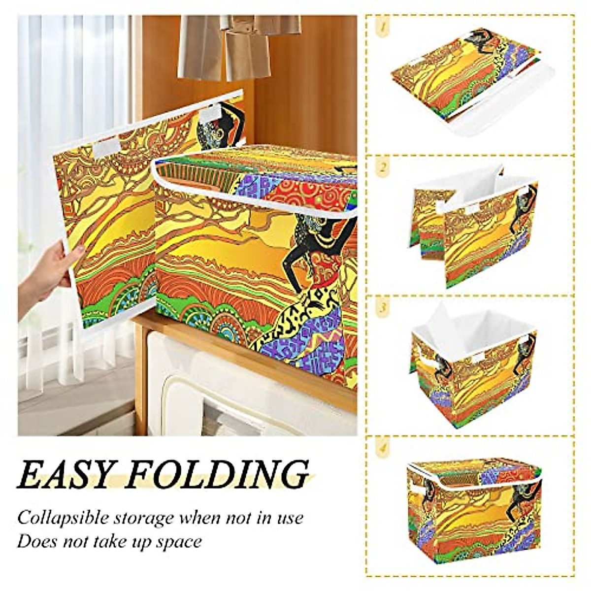 innewgogo African Woman Landscape Storage Bins with Lids for Organizing Dust-proof Storage Bins with Handles Oxford Cloth Storage Cube Box for Dog Toys