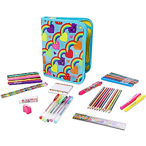 GirlZone Jumbo Rainbow Arts & Crafts Filled Stationery Pencil Case for Girls, 43 Pieces