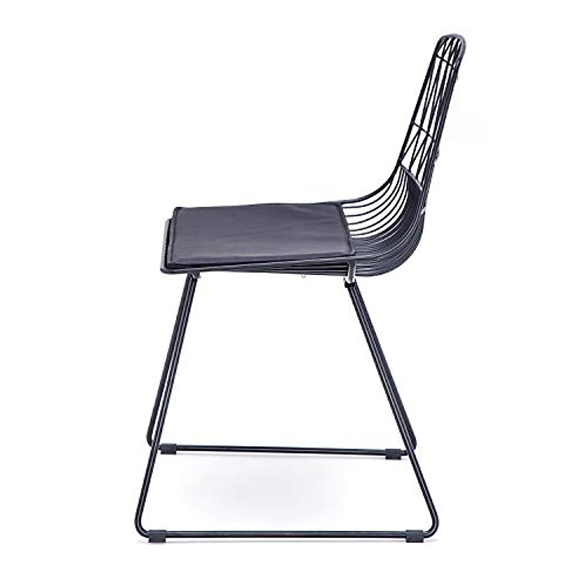 AC Pacific Metal Dining Chairs with Faux Leather Seat Pad, Modern Stackable Indoor Outdoor Stool for Kitchen, Patio, Bistro and Bar, Set of 2, Matte Black