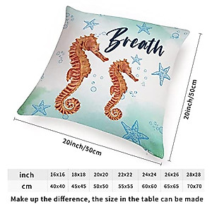 WoGuangis Coastal Throw Pillow Cushion Beach Theme Ocean Breath Seahorse White Linen Sofa Pillows Jellyfish Vintage Farmhouse Throw Pillow Case with Zippe for Office Car Chair Sofa 20x20in