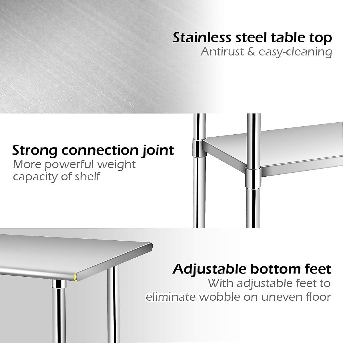 Giantex 36 × 24 Inches Stainless Steel Table w/ 4 Caster Wheels, Commercial Work Prep Table with Adjustable Lower Galvanized Shelf, Heavy Duty Metal Table for Restaurant, Kitchen