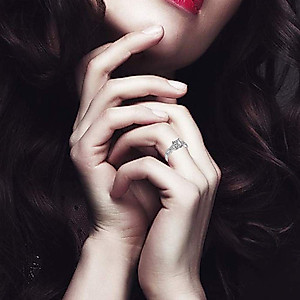 Uloveido Womens Princess Cut Split Shank Engagement Ring White Gold Plated Halo Promise Wedding Ring with Created Diamond Size 7 WX026