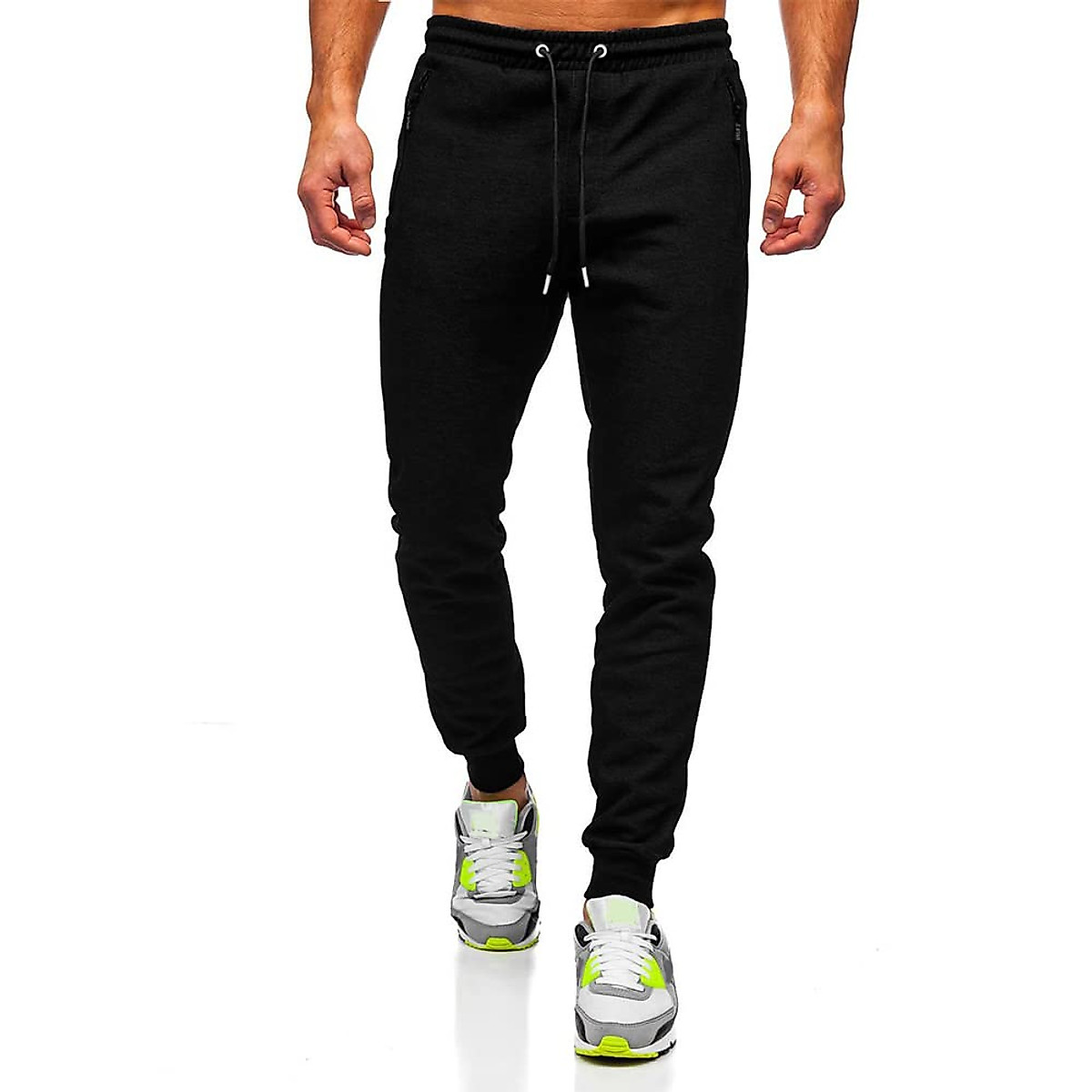 BUXKR Mens Casual Joggers Sweatpants for Jogging,Running or Athletic activities,Black,M