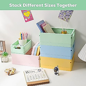 TRZZ 4-Pack Mini Storage Crates Organizer, Collapsible Plastic Storage Basket with Space-Saving Design, Stackable Cute Bin for Office & Home Bedroom, Bathroom and Kitchen Storage Decor. (6.5"4.8"2.9")