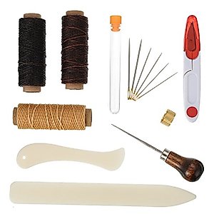 15 Pieces Bookbinding Kit Starter Tools Set Bone Folder Paper Creaser, Waxed Thread, Awl, Large-Eye Needles for DIY Bookbinding Crafts and Sewing Supplies