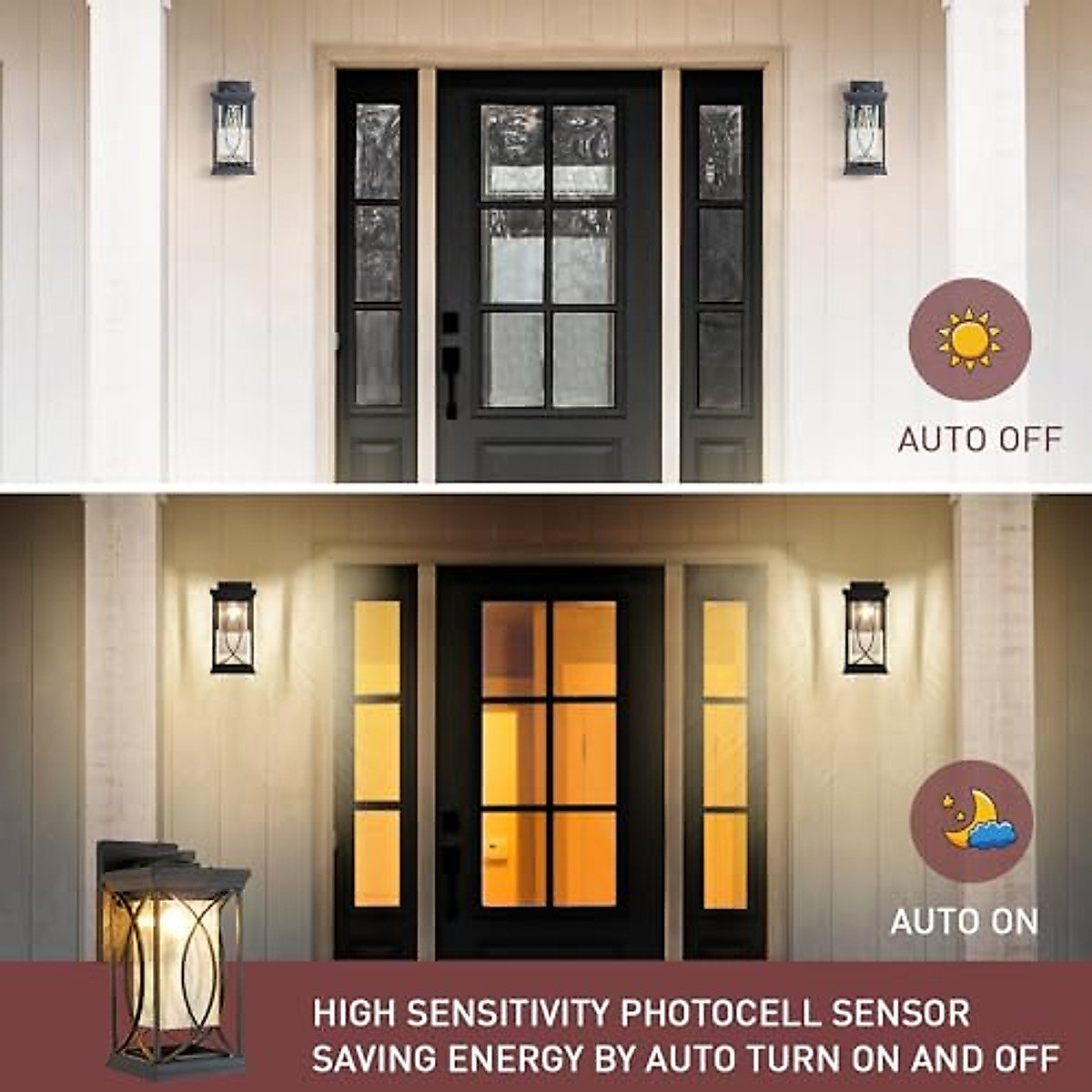 Dusk to Dawn Modern Outdoor Wall Light Exterior Light Fixtures Black Aluminum with Crack-Like Glass Create Gorgeous Lighting Effects UL and IP65 Waterproof Wall Sconce Outdoor for Front Porch Lighting