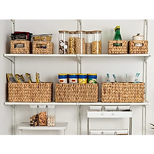 StorageWorks Water Hyacinth Storage Baskets, Square Wicker Baskets with Built-in Handles, Hand-Woven Baskets for Bedroom, Bathroom, Pantry, Shelves, Set of 3 (1PC Large, 2PCS Medium)