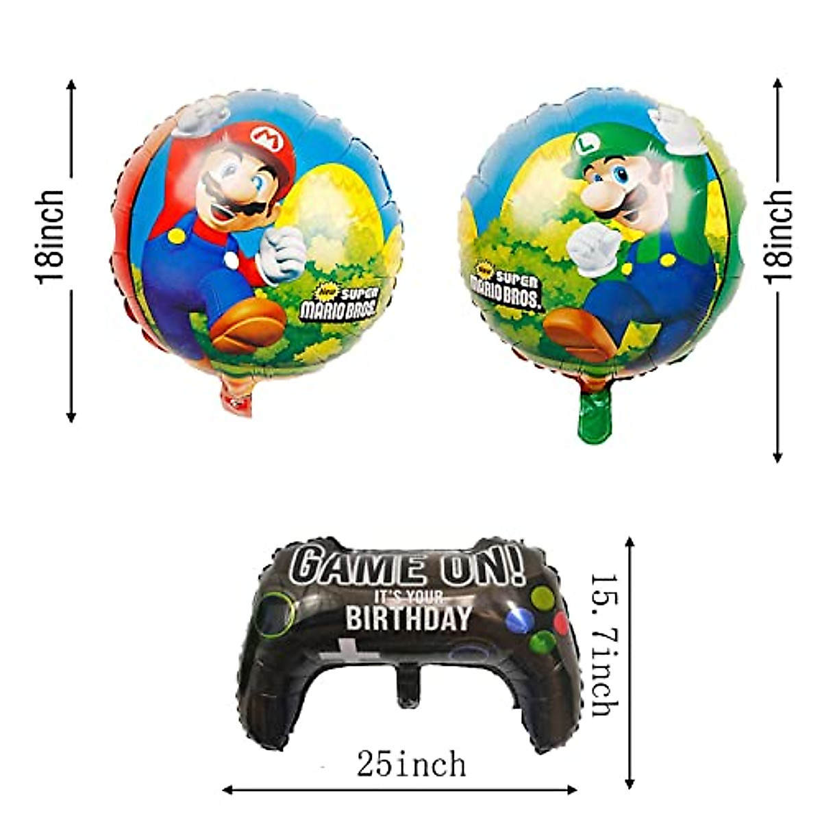 Mario Brothers Foil Balloons Mario Birthday Party Supplies 3rd Mario Party Decorations for Kids Birthday (Mario 3rd Birthday)