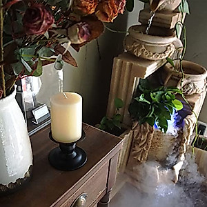 Young&L 2 Pcs Matte Black Candle Holders，Metal Decorative Candle Holders Ideal for Pillar Candles，Bedroom Living Room Fireplace,Wedding Decor, Home Decor Gifts Retro Candleholder