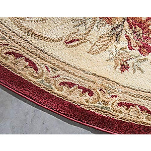 Unique Loom Versailles Collection Traditional Classic Floral Motif Area Rug (8' 0 x 8' 0 Round, Burgundy/ Ivory)