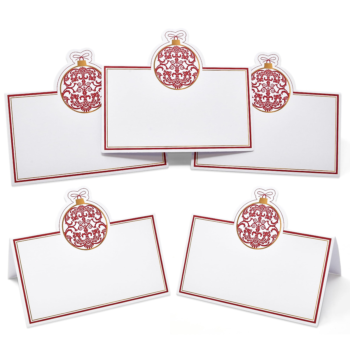 Gift Boutique 100 Pack Christmas Place Cards Holiday Seating Name Card Die Cut Xmas Ornement Bell Table Setting Folded Paper Tent Cards for Dinner Wedding Tables Placement Party Decorations 2" x 3.5"