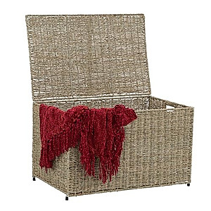 Household Essentials ML-5665 Decorative Wicker Chest with Lid for Storage and Organization | Large | Light Brown