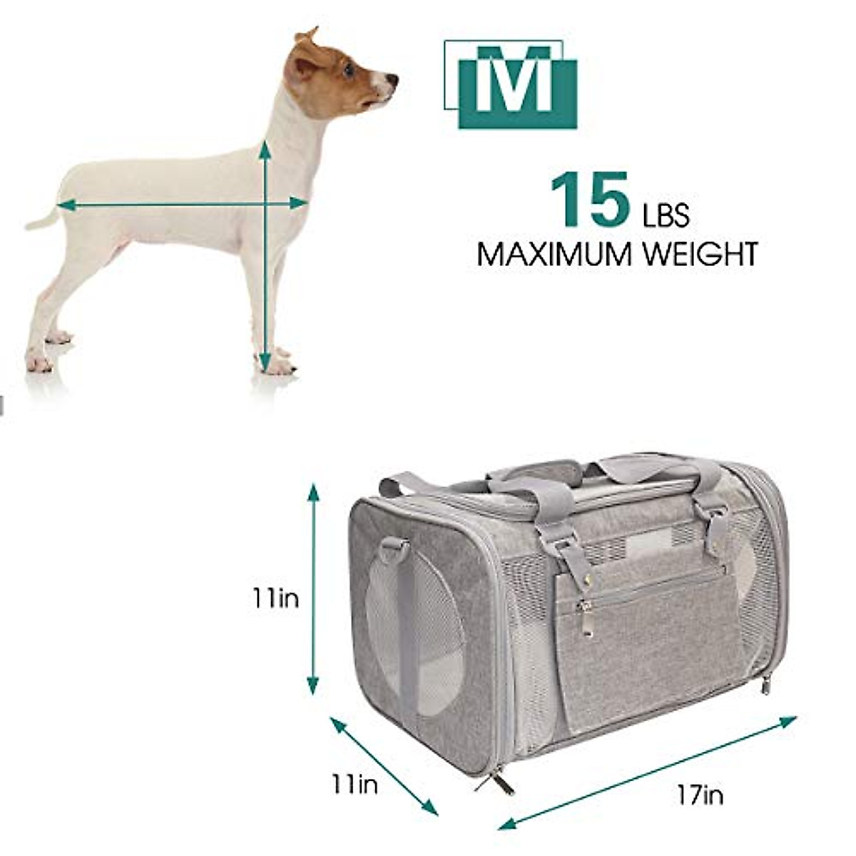 Prodigen Pet Carrier Airline Approved Pet Carrier Dog Carriers for Small Dogs, Cat Carriers for Small Cats Medium Cats, Small Pet Carrier Small Dog Carrier Cat Pet Travel Carrier -Gray,M