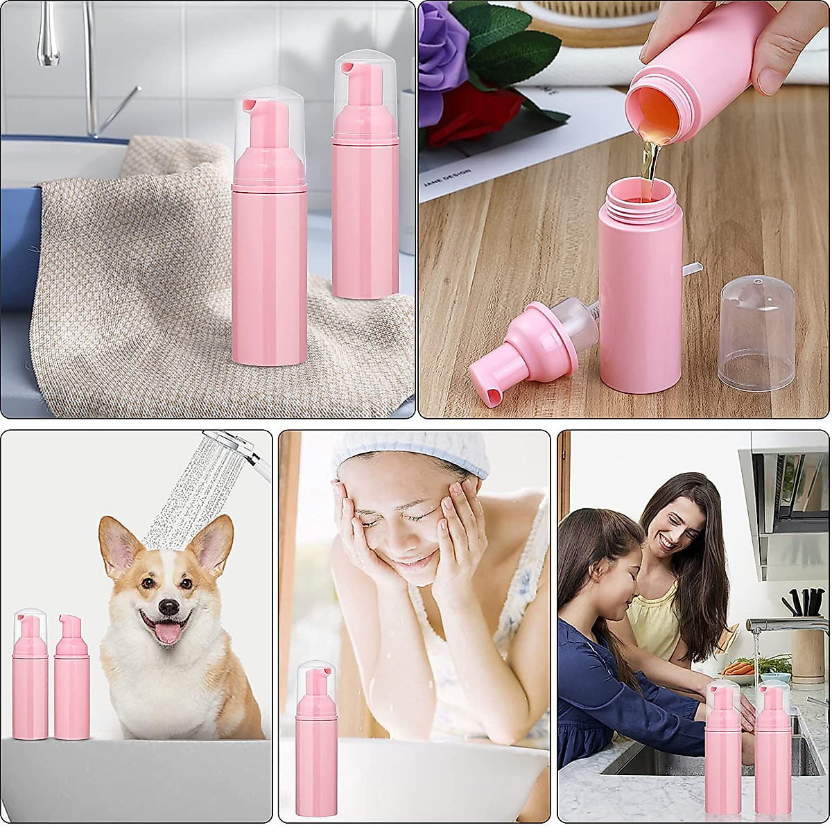 50 pcs 2oz/60ml Foam Pump Bottle Lash Shampoo Bottles Travel Foam Pump Bottle Empty Pink Plastic Refillable Mini Soap Dispenser for Hand Sanitizer Liquid (Pink)