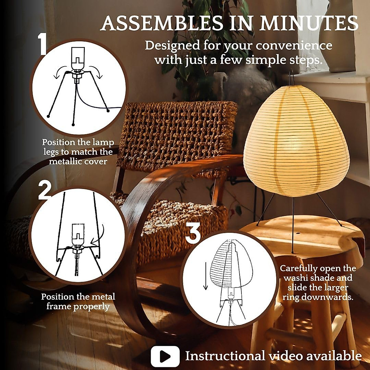 Japanese Decor Lantern Lamp • Dimmable Japanese Paper Lamp • Cozy Japandi Style Paper Lamp • Japanese Paper Lantern Light • Rice Paper Lamp • Off White Lamp (Table Lamp)