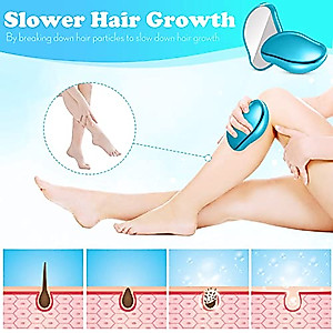Crystal Hair Eraser, Reusable Crystal Hair Remover Magic Painless Exfoliation Hair Removal Tool, Magic Hair Eraser for Back Arms Legs, Washable, Hair Remover for Women and Men(Blue)