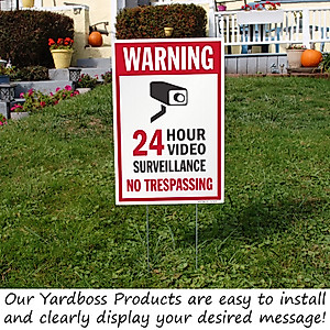 SmartSign 12" x 18" (2-Pack) 24 Hour Video Surveillance No Trespassing Yard Sign with 15" Metal H-Stake, Double Sided, Large 160 mil Thick Corrugated Plastic Lawn Signs, Water Resistant, USA-Made