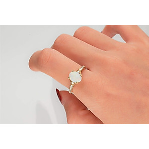 Gin & Grace 10k Yellow Gold Oval-cut Natural Opal and Diamond (I1,I2) Engagement Propose Promise Ring for Women