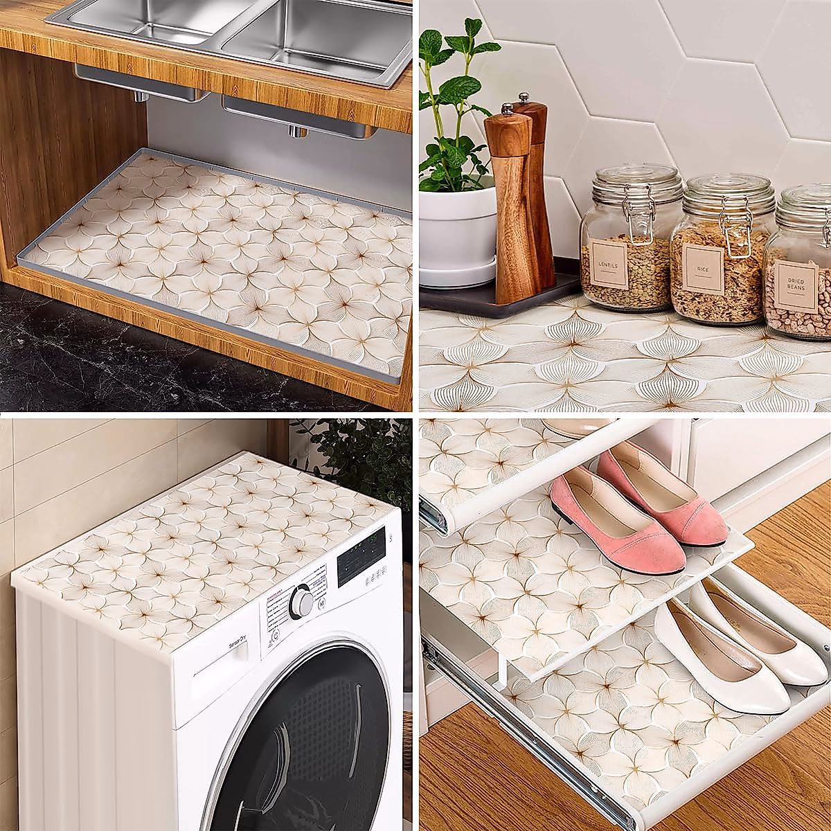 Quttisay Shelf Liner for Kitchen Cabinets,Non Adhesive Cabinet Liner,Non-Slip Drawer Liner,Waterproof Shelf Liner Easy to Clean Strong Grip Liner for Cabinets,Drawers,Cupboard，(Flower 12 inx10 FT)