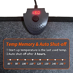 Hodeamy Heated Floor Mat Under Desk for Foot Warmer - Wider 110V Adjustable Temperature Electric Space Heaters Heating Pad - Carbon Crystal & Energy Saving Feet Warmers for office,home (Black Gray)