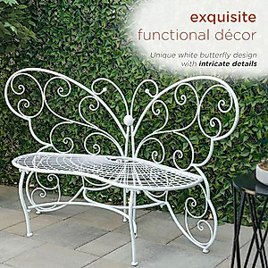 Alpine Corporation 62"L Indoor/Outdoor 2 Person Metal Butterfly Shaped Garden Bench, White