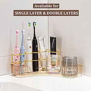 Ghtlves 2-Tier Corner Bathroom Counter Organizer, Gold, Metal