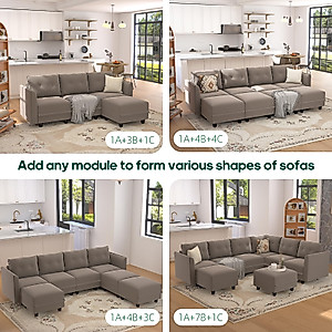 LLappuil Sectional Couch with Reversible Chaise, Waterproof, Anti-Scratch and Antistatic Sectional, Modern L-Shape Sofa Corner Couch Modular Sofa with Ottoman, Brown